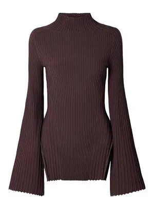 Adam Lippes Gaia Ribbed-knit Top - Dark Brown