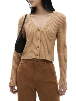 Mango V-neck Ribbed Cardigan - Medium Brown