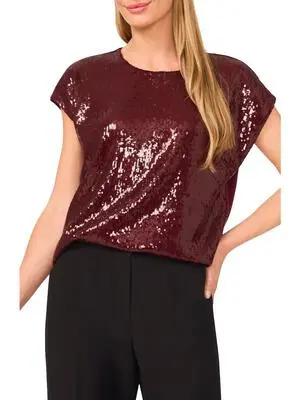 Halogen Sequin Cap-sleeve Top - Burgundy