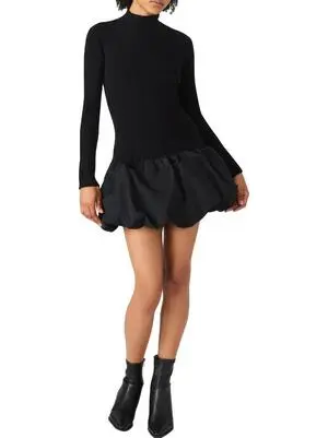 Steve Madden Penna Long-sleeve Bubble Hem Mini Dress - Black
