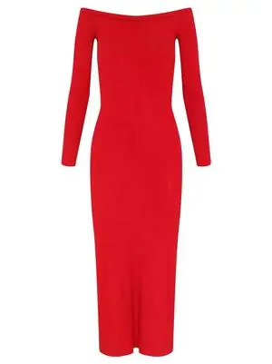 GLORIA COELHO Off-shoulder Ribbed Midi Dress - Red