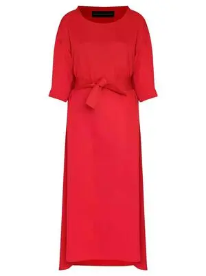 GLORIA COELHO Belted Short-sleeve Midi Dress - Red