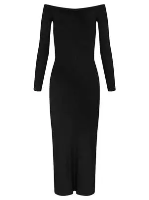 GLORIA COELHO Off-shoulder Ribbed Midi Dress - Black