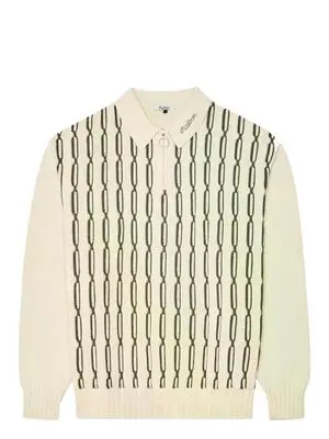 MALBON Chain Pattern Zip Polo Sweater - Neutrals