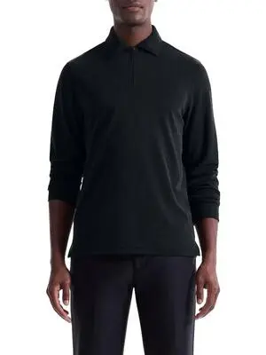 Bugatchi Ottoman Rib Half Zip Long Sleeve Polo Black