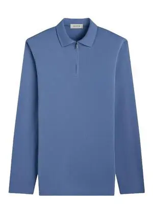Bugatchi Ottoman Rib Half Zip Long Sleeve Polo Cobalt