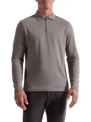Bugatchi Ottoman Rib Half Zip Long Sleeve Polo Walnut