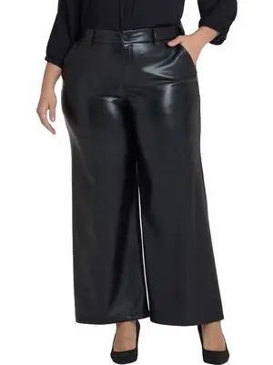 NYDJ Faux Leather Wide Leg Ankle Pants - Black