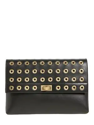 ANYA HINDMARCH Valorie Eyelet Leather Clutch - Black