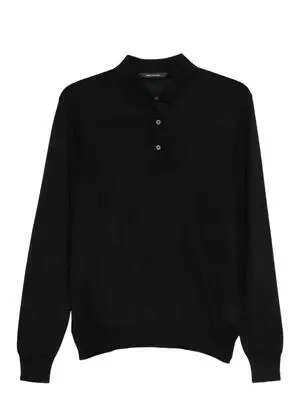 Tagliatore Long Sleeve Polo Shirt - Black