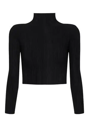 GLORIA COELHO Ribbed Mock-neck Top - Black