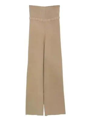 AYA MUSE Ribbed Knit Wide Leg Trousers - Neutrals