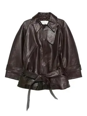Victoria Beckham Belted Leather Coat - Brown