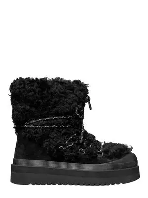 Tory Burch 40mm Shearling Lace-up Mellow Boots - Black