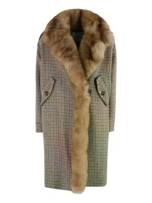 BAZAR DELUXE Houndstooth Coat With Faux-fur Collar - Neutrals