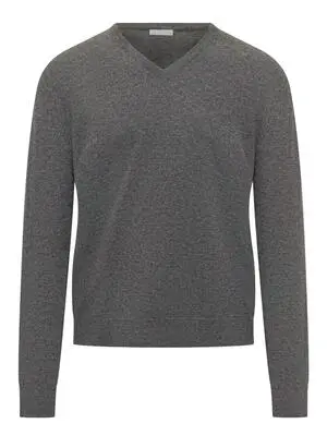 Malo V-Neck Wool Sweater Grey