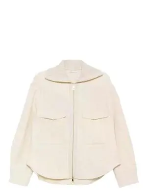 Moncler Bouclé Zip-up Jacket - Neutrals