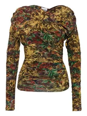 GANNI Floral Long-sleeve Top - Neutrals