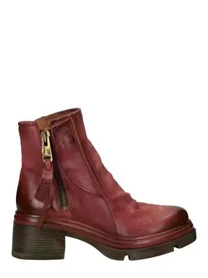A.S.98 Leather Zip-up Boots - Red