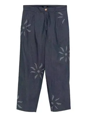 LABRUM Floral-embellished High-waisted Trousers - Blue