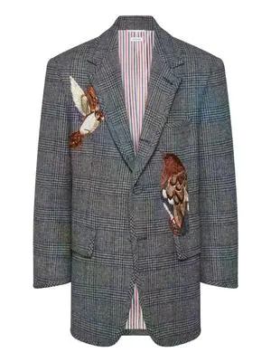 Thom Browne Bird-appliqué Tweed Blazer - Grey