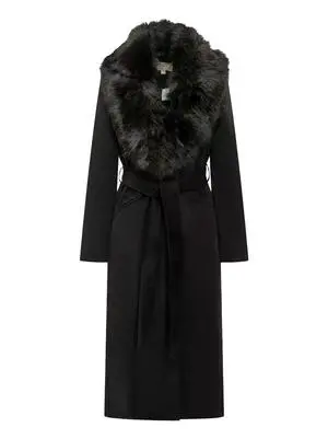 Michael Kors Faux-fur Trimmed Belted Coat - Black