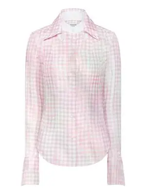 Thom Browne Gingham-check Silk Shirt - Pink