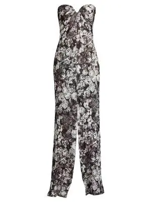 Tadashi Shoji Carnie Floral-print Strapless Dress - Grey