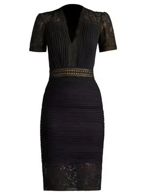 Tadashi Shoji Brone Lace Pleated Dress - Black