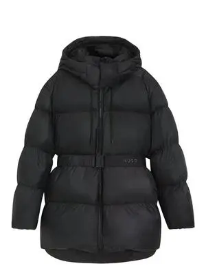 Hugo Hooded Belted Coat - Black