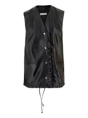 NICCOLO PASQUALETTI Ruffled Leather Waistcoat - Black