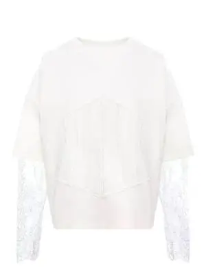 HAMZA Lace-sleeve Corset-detail Top - White