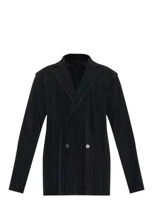 Issey Miyake Plissé Double-breasted Blazer - Black