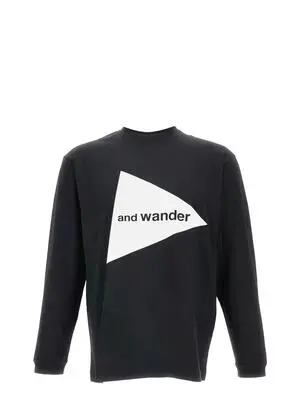AND WANDER Logo-print Long-sleeve T-shirt - Black
