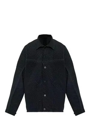 Issey Miyake Monthly Colors: September Plissé Buttoned Overshirt - Black
