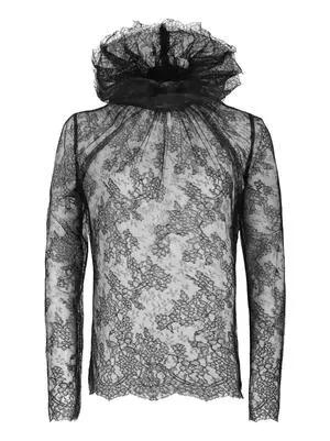Alexander McQueen Ruffled-collar Lace Blouse - Black