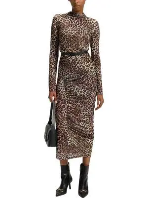 Hugo Leopard-print Midi Dress - Brown