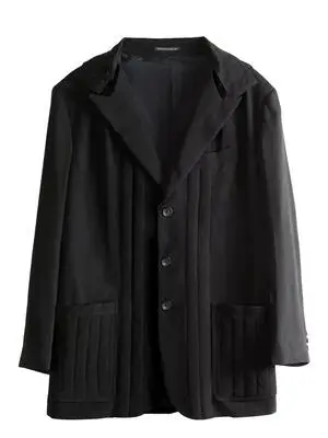 Yohji Yamamoto Quilted-detail Hooded Blazer - Black