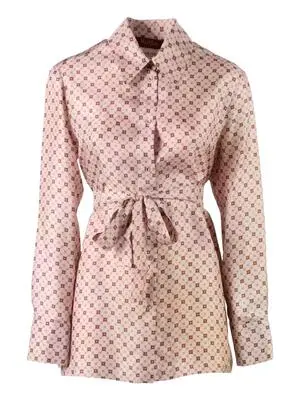 Max Mara Boccale Belted Geometric-print Shirt - Pink