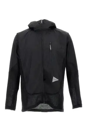 AND WANDER Mesh-panel Hooded Jacket - Black