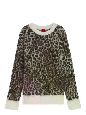 Hugo Animal-print Round-neck Sweater - Brown