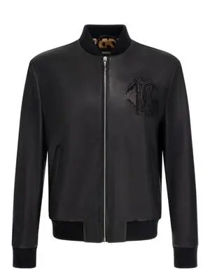 Roberto Cavalli Embossed Leather Jacket - Black