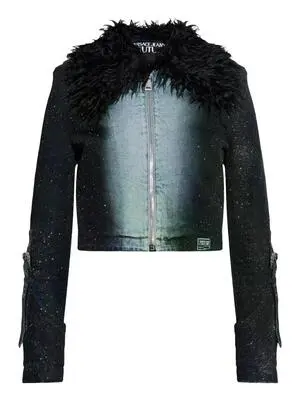 Versace Denim Jacket With Fur Trim - Black