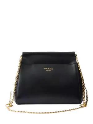 Prada Leather Cross Body Bag With Chain Strap - Black