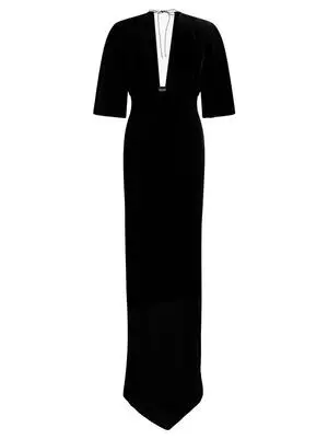 Roberto Cavalli Draped V-neck Gown - Black