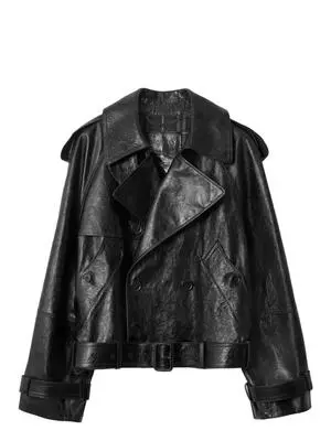 Burberry Embossed Leather Jacket - Black