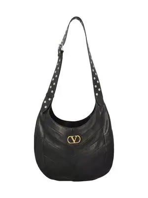 Valentino Garavani Chevron Pattern Hobo Shoulder Bag - Black