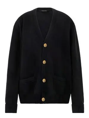 Roberto Cavalli V-neck Wool Cardigan With Gold Button Detail - Black