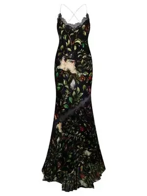 Roberto Cavalli Floral-print Gown - Black