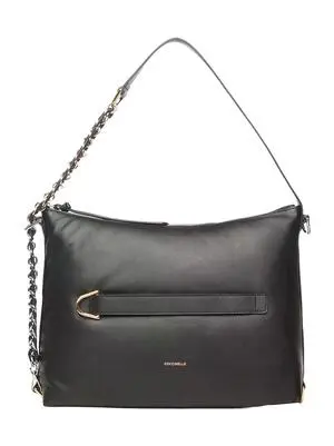 COCCINELLE Leather Shoulder Bag With Metal Mesh Strap - Black